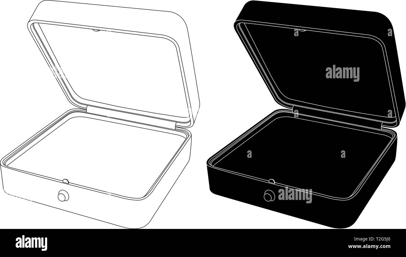 Empty open jewelry box. Black and white outline icons. Vector ...