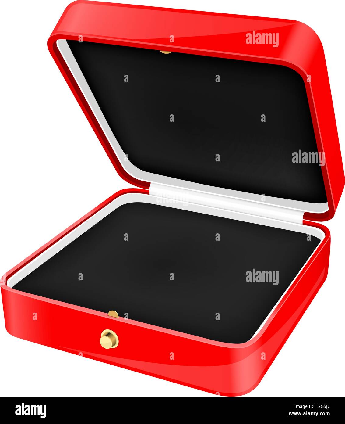 Open red jewelry box with black velvet lining. Vector 3d illustration ...