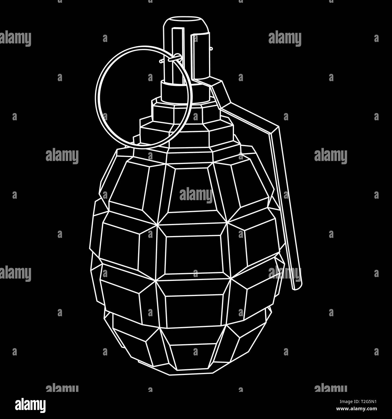 Military hand grenade. Black outline icon. Vector illustration isolated ...
