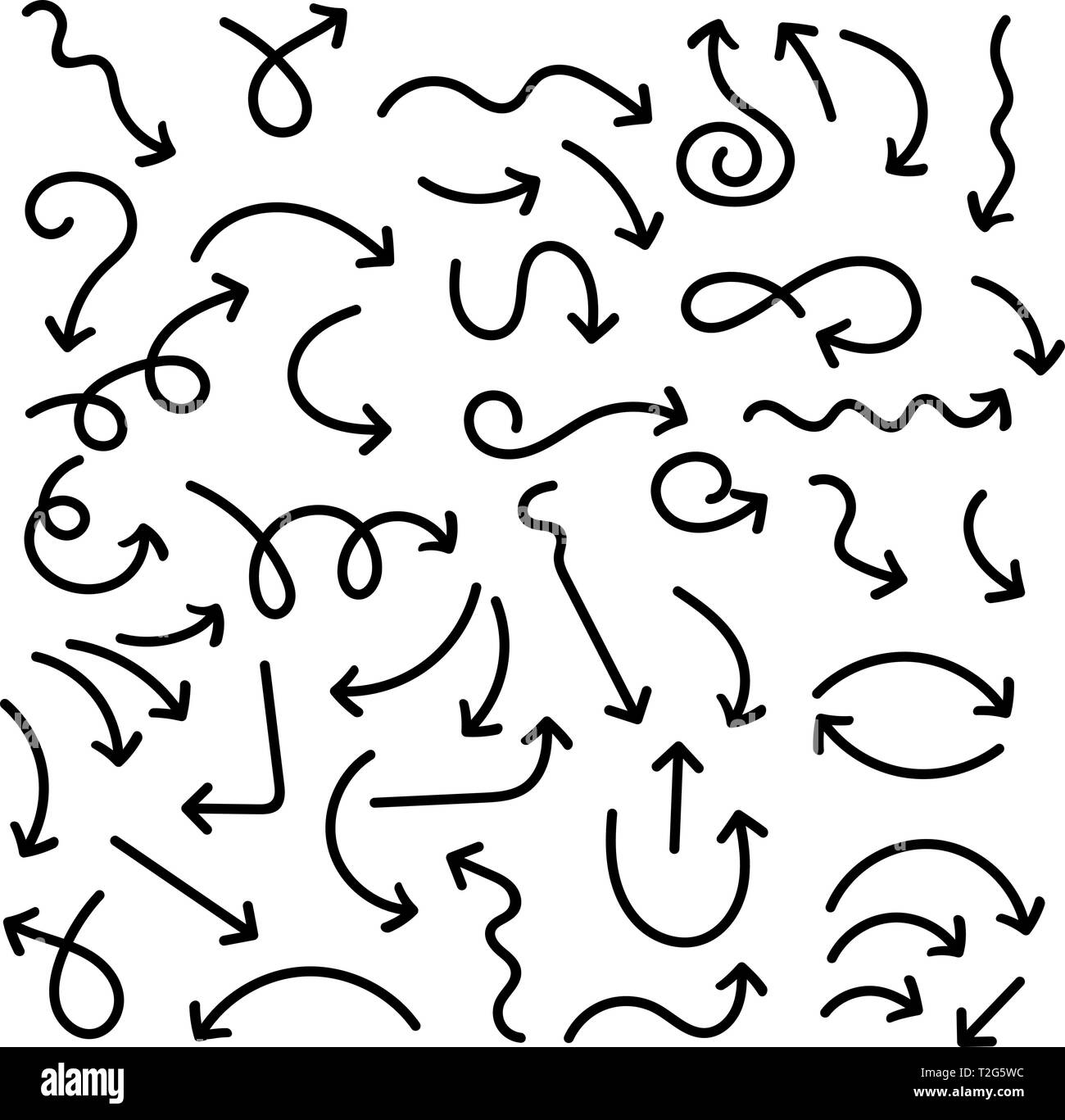 Arrows. Black hand drawn filigree icons. Vector illustration isolated ...