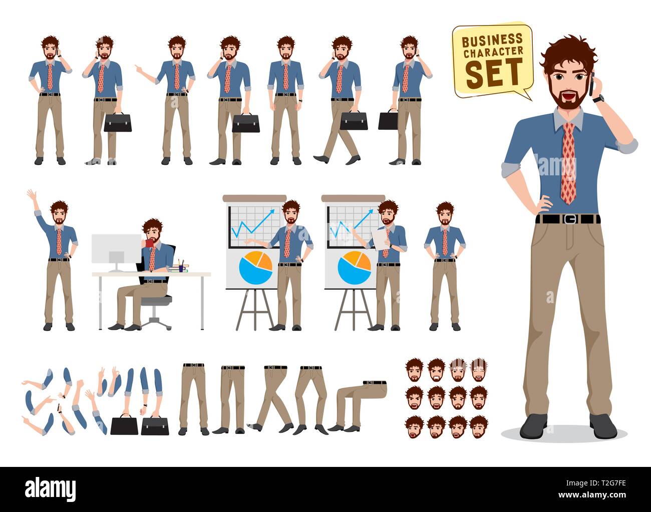 Businessman vector character creation set. Male business cartoon ...