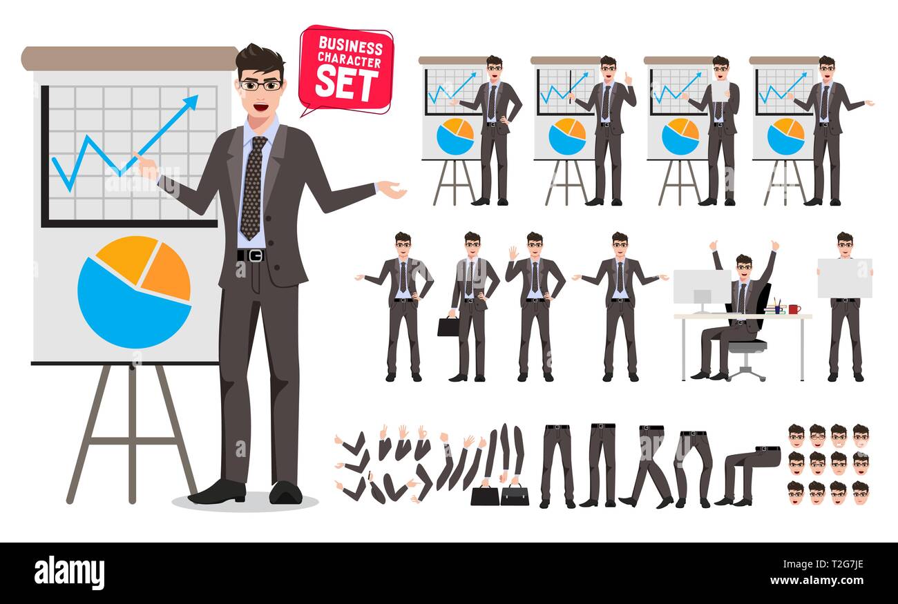 Business man presentation vector character set. Cartoon character ...
