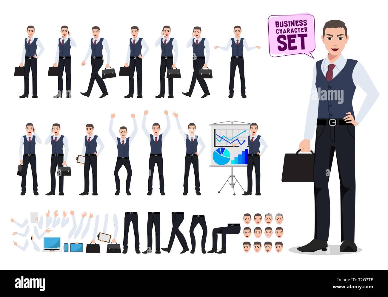 Business man vector character creation set with male office worker ...