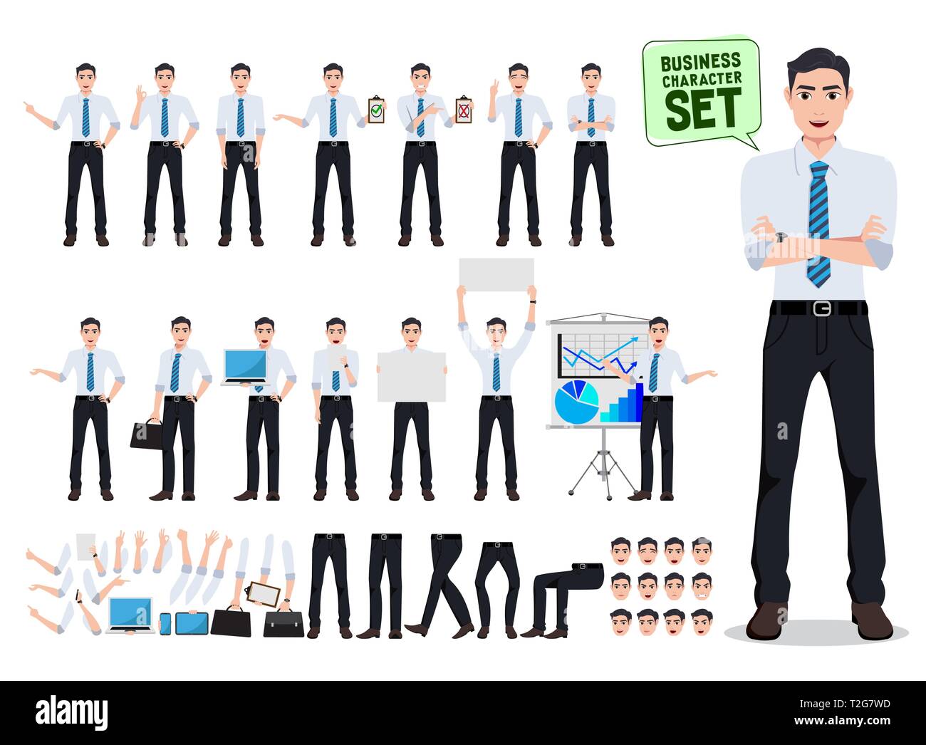 Male business person vector character creation set with office man ...