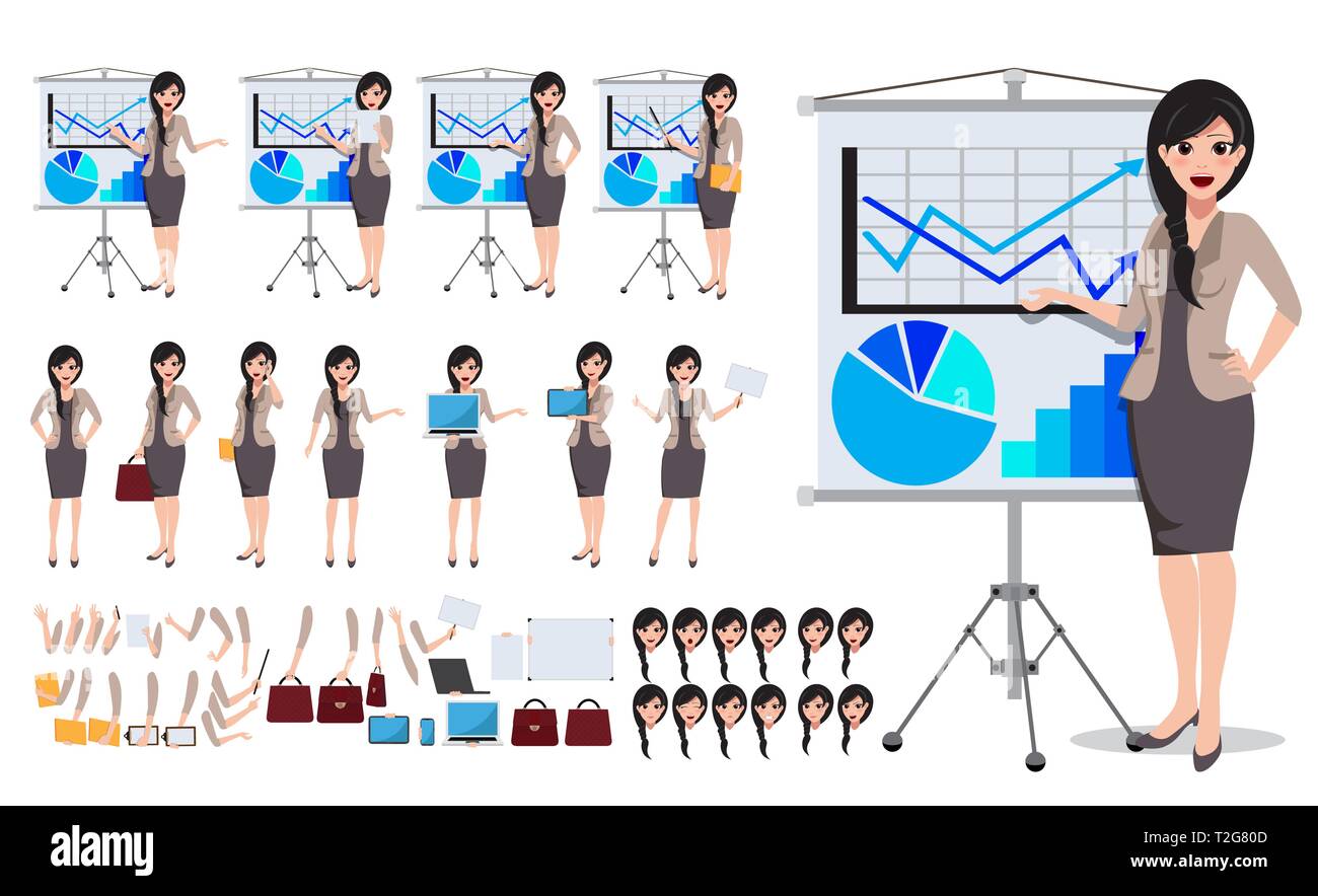 Woman business character vector set. Female office person talking and ...
