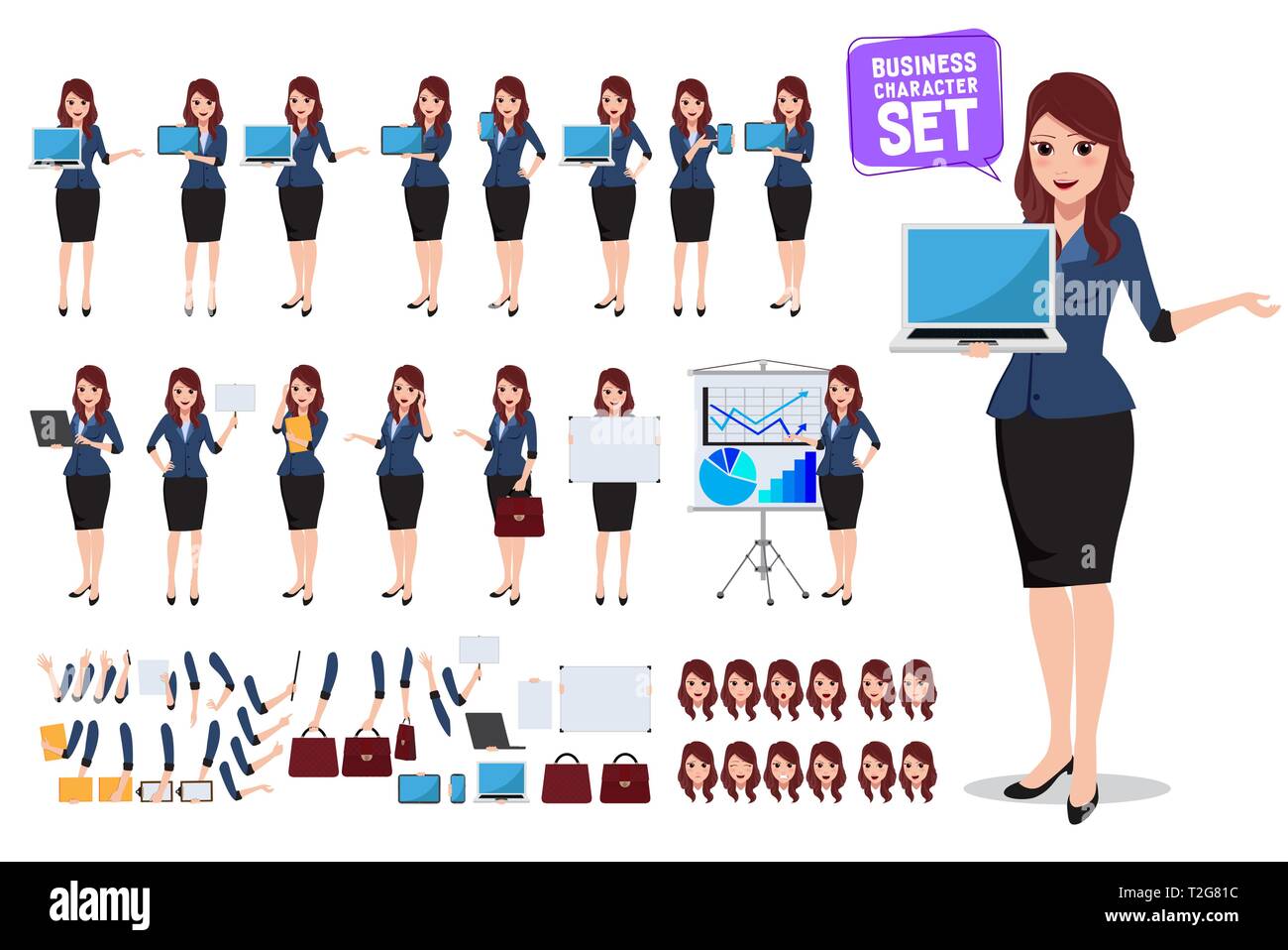 Female business character vector set. Office woman talking and holding ...