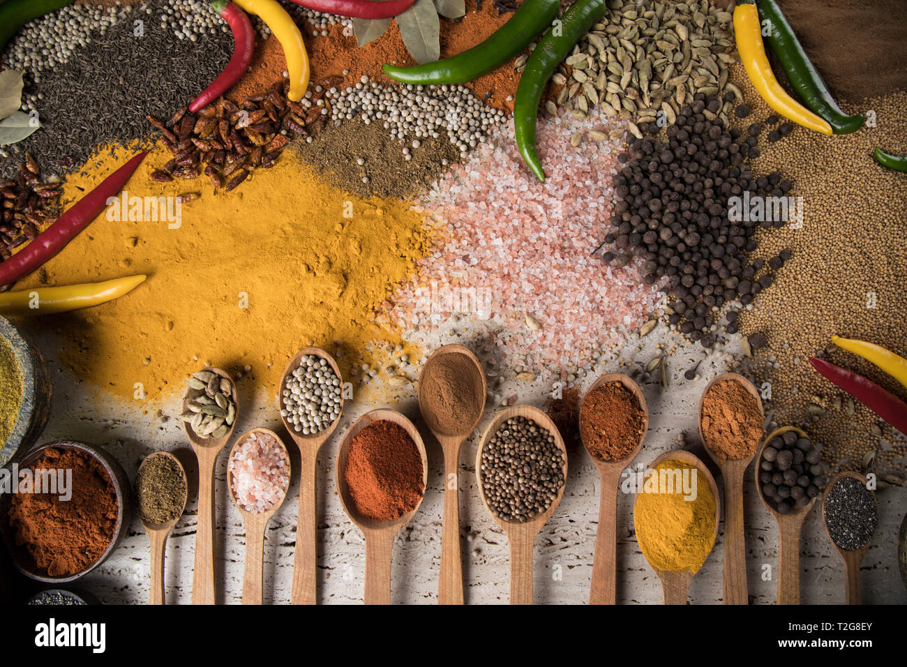 Cookbook and various spices background Stock Photo - Alamy