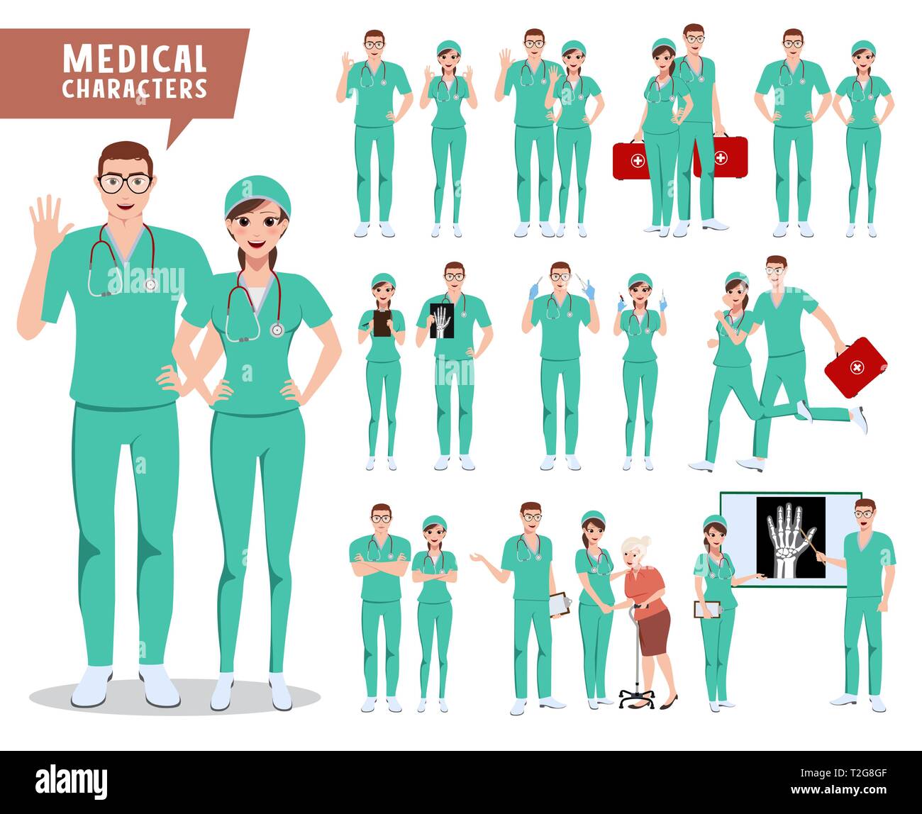 Medical surgeon vector character set. Doctor, nurse and hospital ...