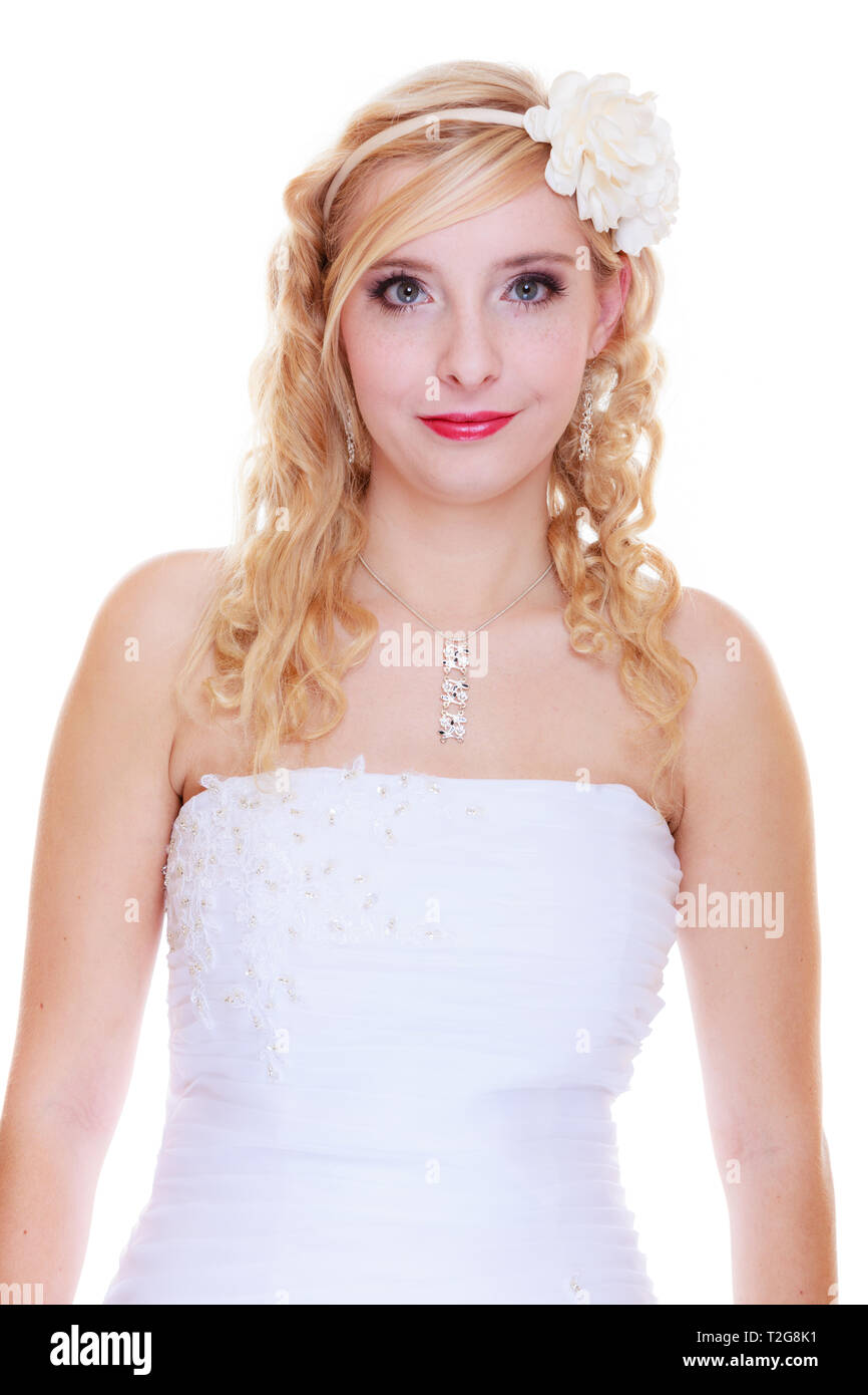 Wedding celebration concept. Happy bride posing for marriage photo ...