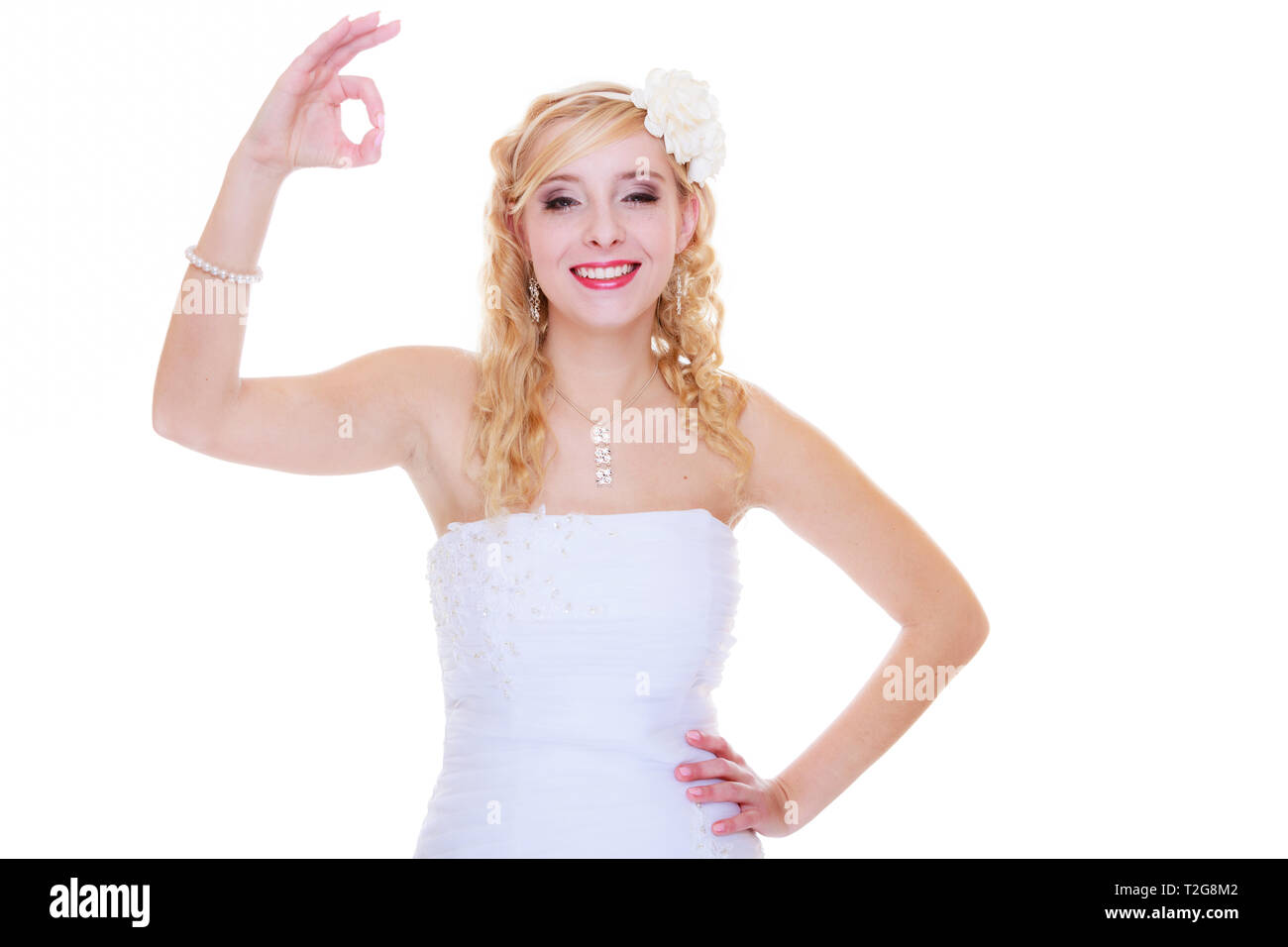 Wedding celebration concept. Happy bride posing for marriage photo ...
