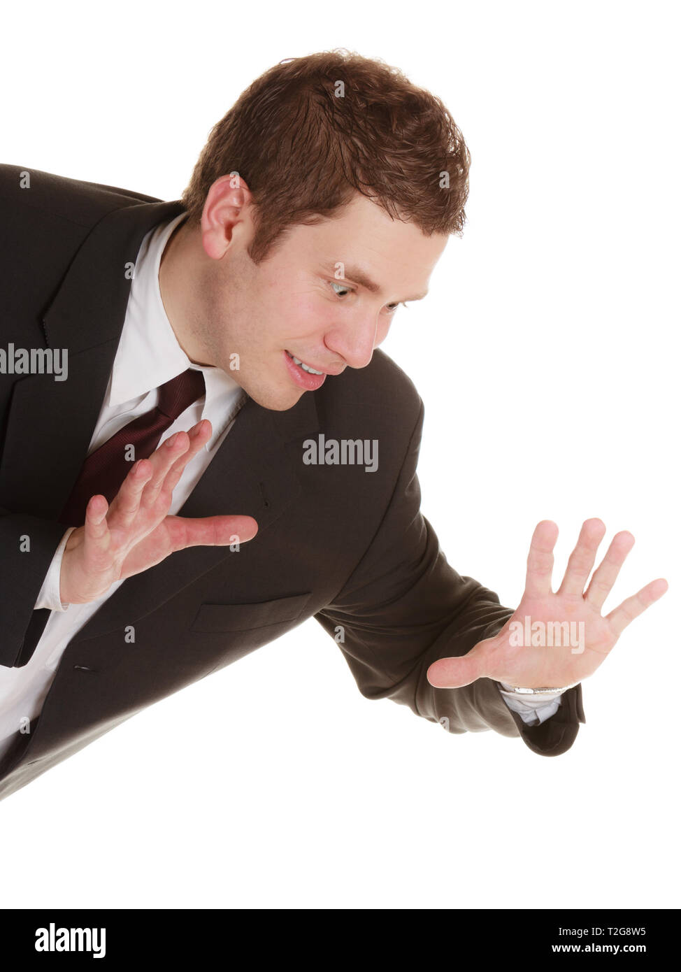 Terrified scared young business man afraid of something. Surprised male ...