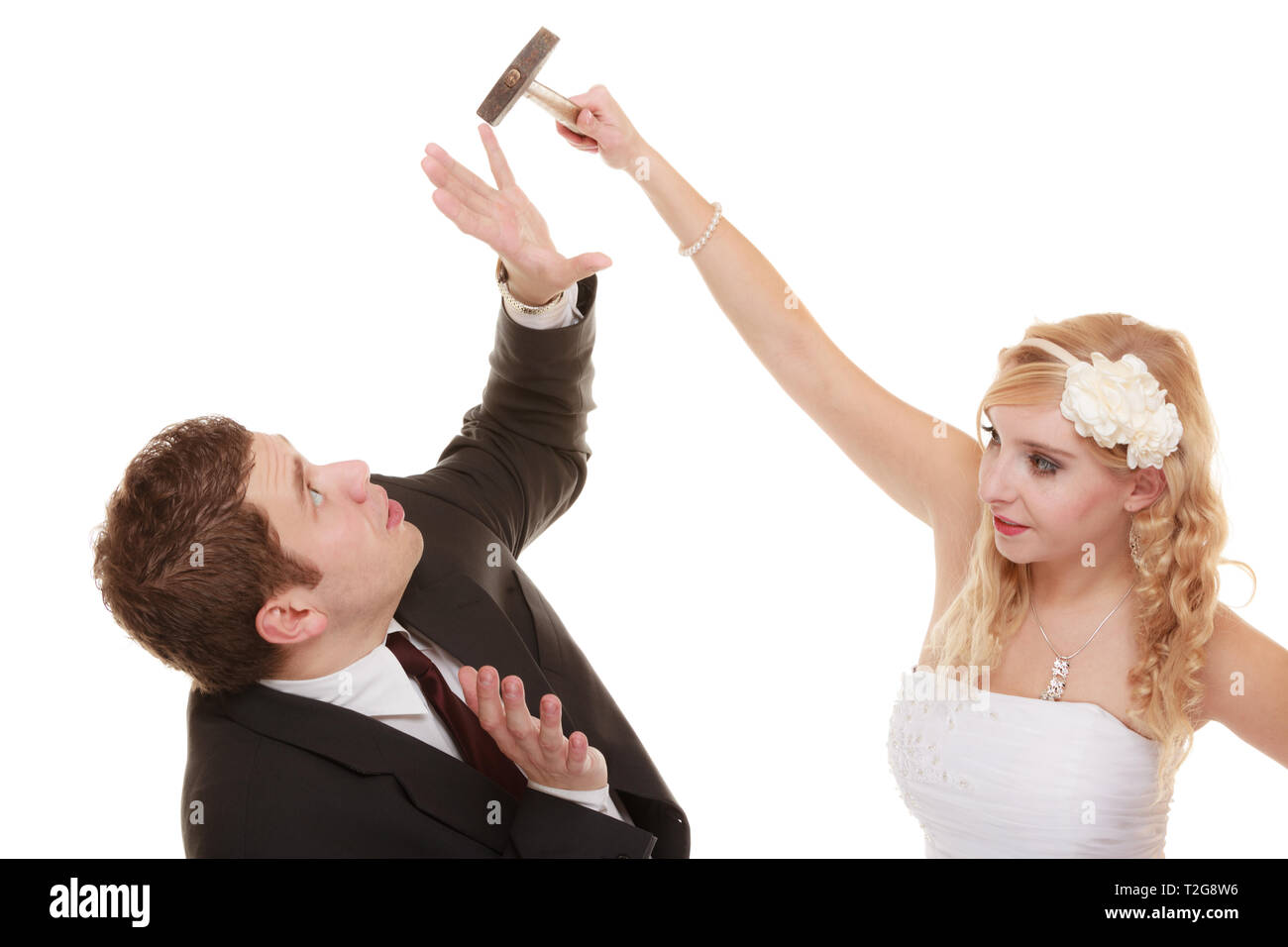 Wedding couple having argument - conflict, bad relationships. Angry ...