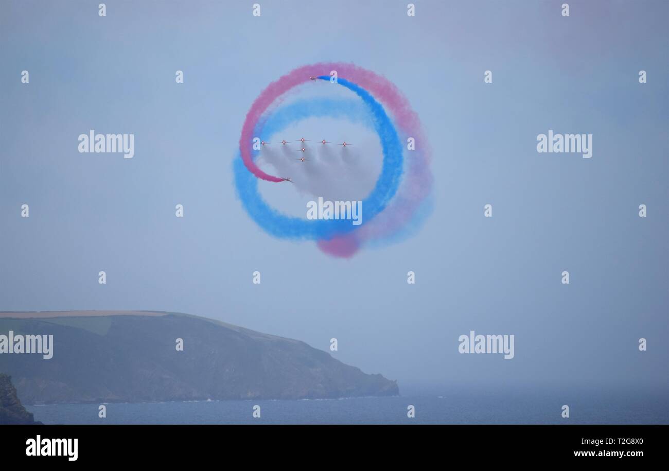 Red Arrows aerobatic display 170817 Stock Photo - Alamy