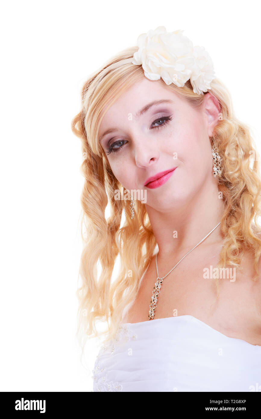 Wedding celebration concept. Happy bride posing for marriage photo ...