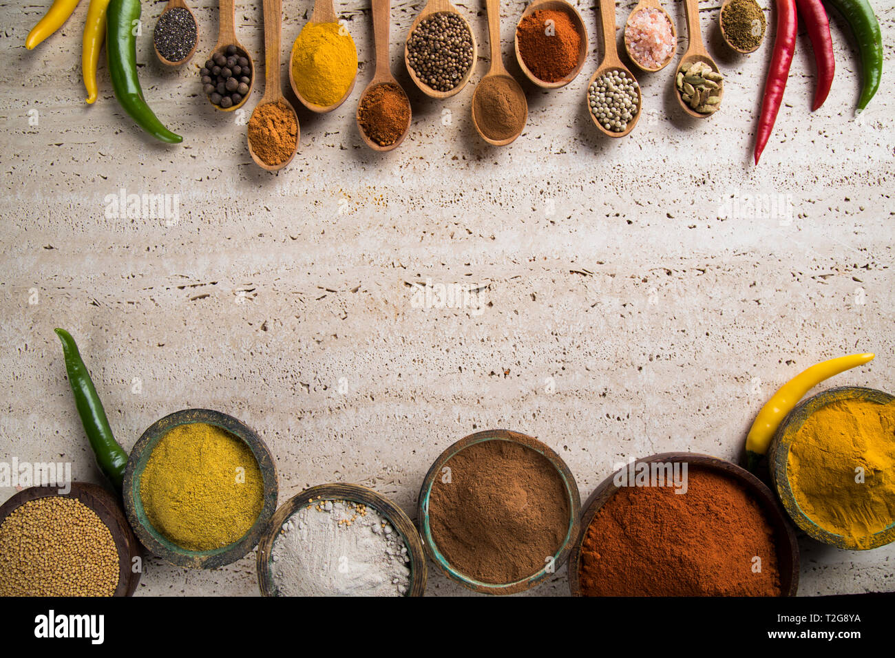 Cookbook and various spices background Stock Photo - Alamy