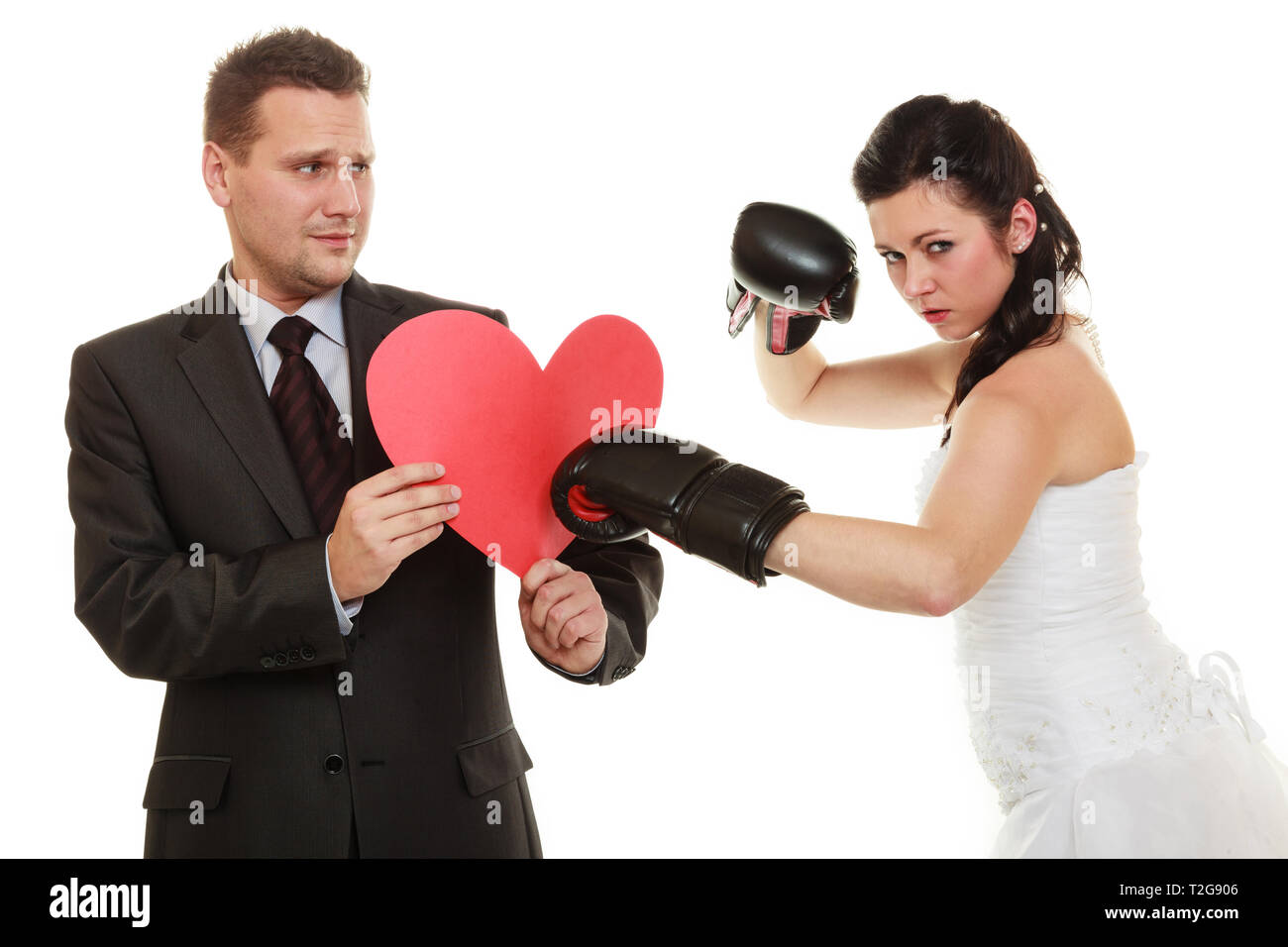 Bad relationship conflict. Married couple fighting. Wife showing her ...