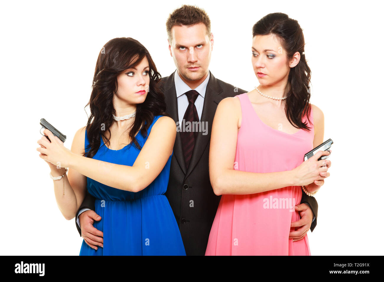 Jealousy between women relationship in triangle. Two elegant female ...