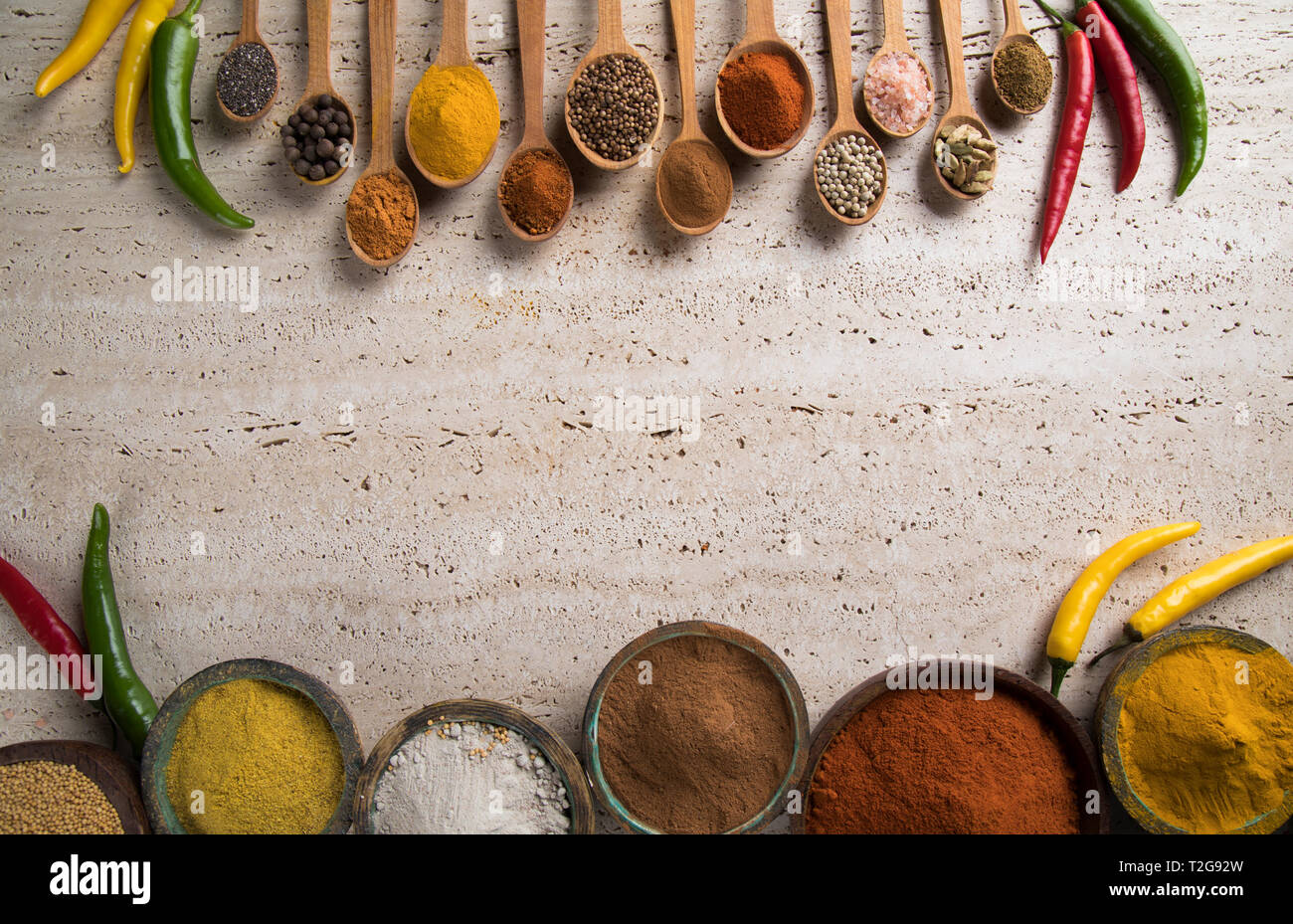 Cookbook and various spices background Stock Photo - Alamy