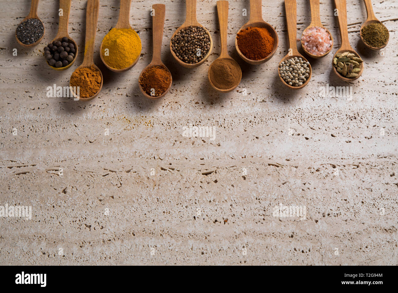Cookbook and various spices background Stock Photo - Alamy