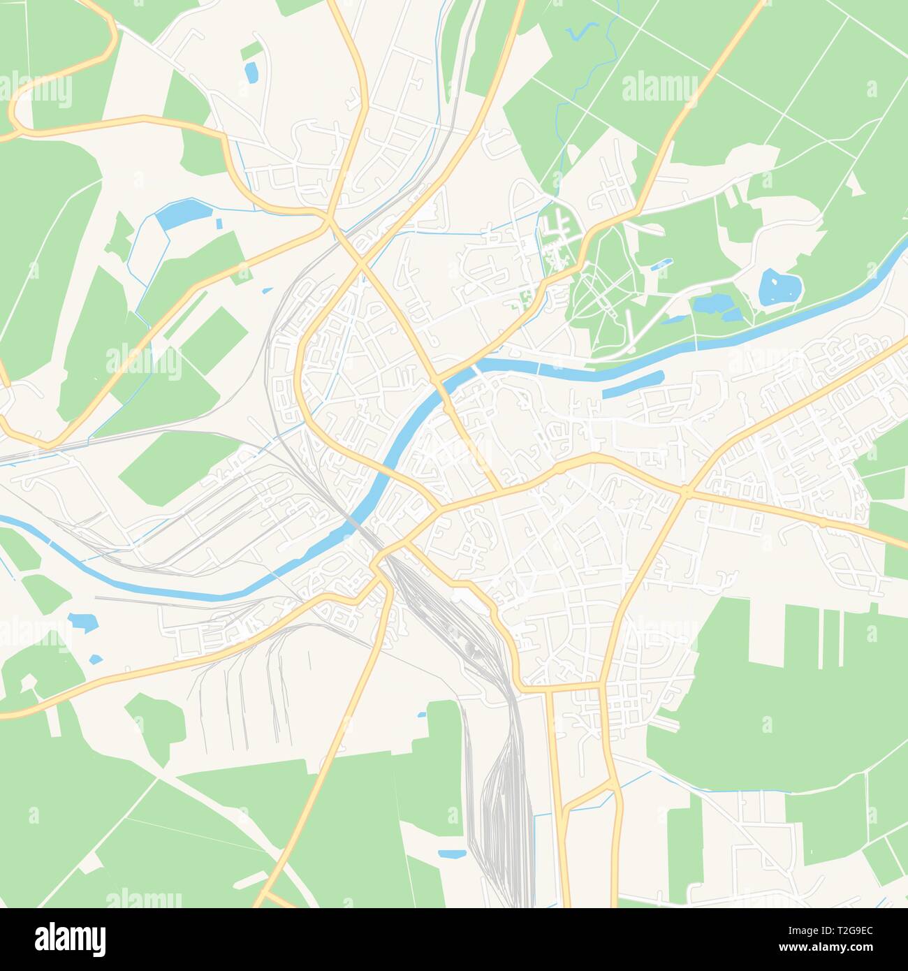 Printable map of Prerov, Czechia with main and secondary roads and ...