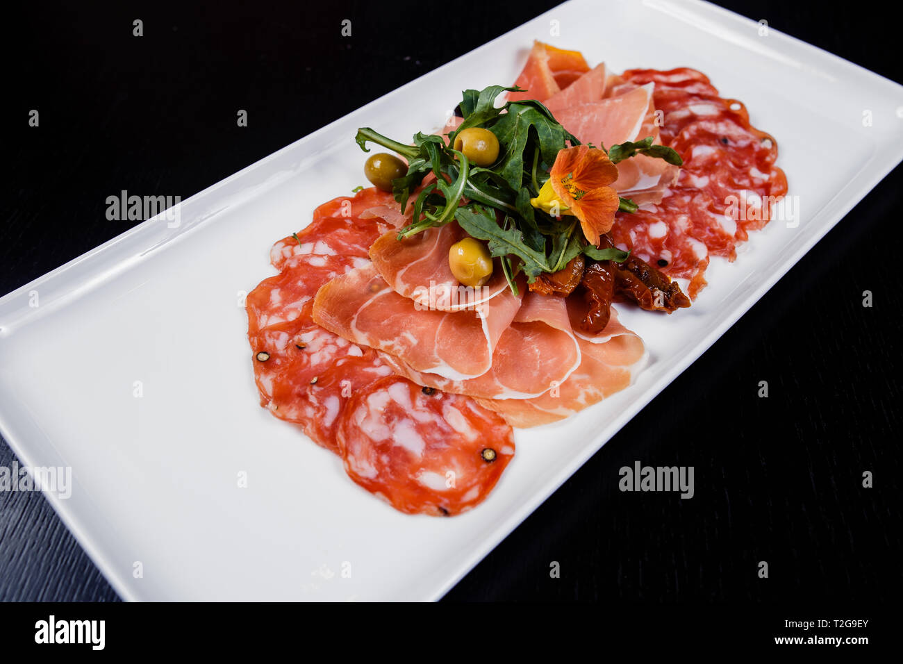 Italian salumi meat platter - prosciutto ham, bresaola, pancetta ...