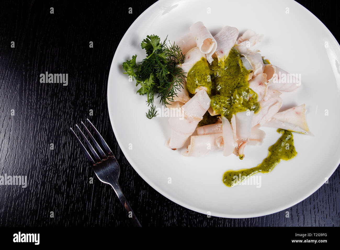 Lard. Strips of fat with copy space. Dry lard with herbs. Fat from the ...