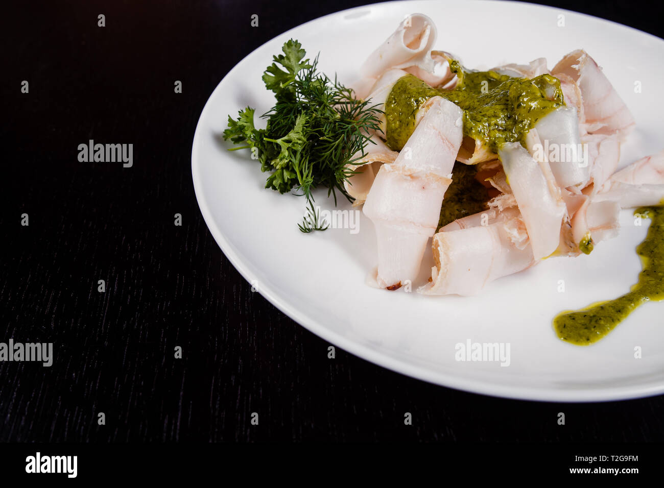 Lard. Strips of fat with copy space. Dry lard with herbs. Fat from the ...