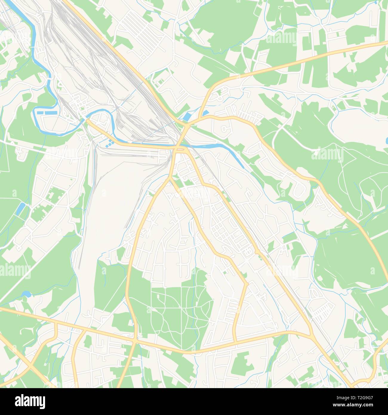 Printable map of Trinec, Czechia with main and secondary roads and ...