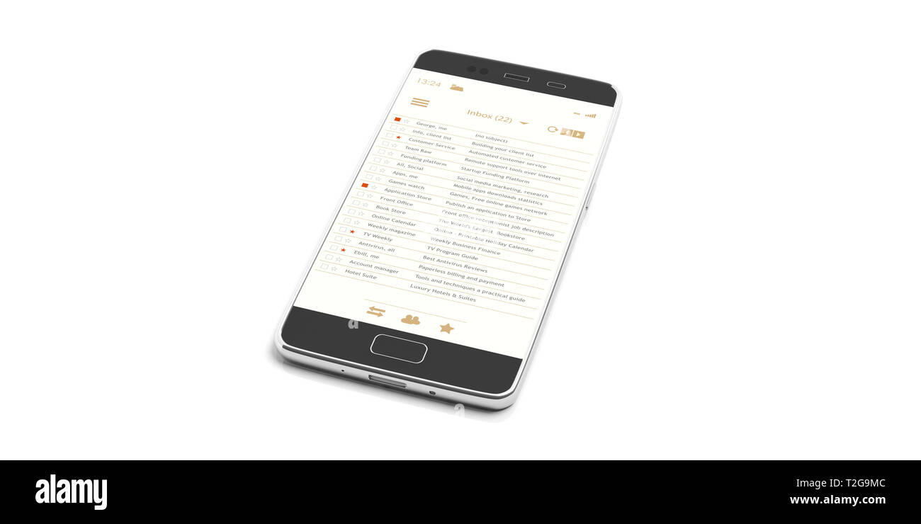 Email on mobile phone. Email list on smartphone, tablet screen ...