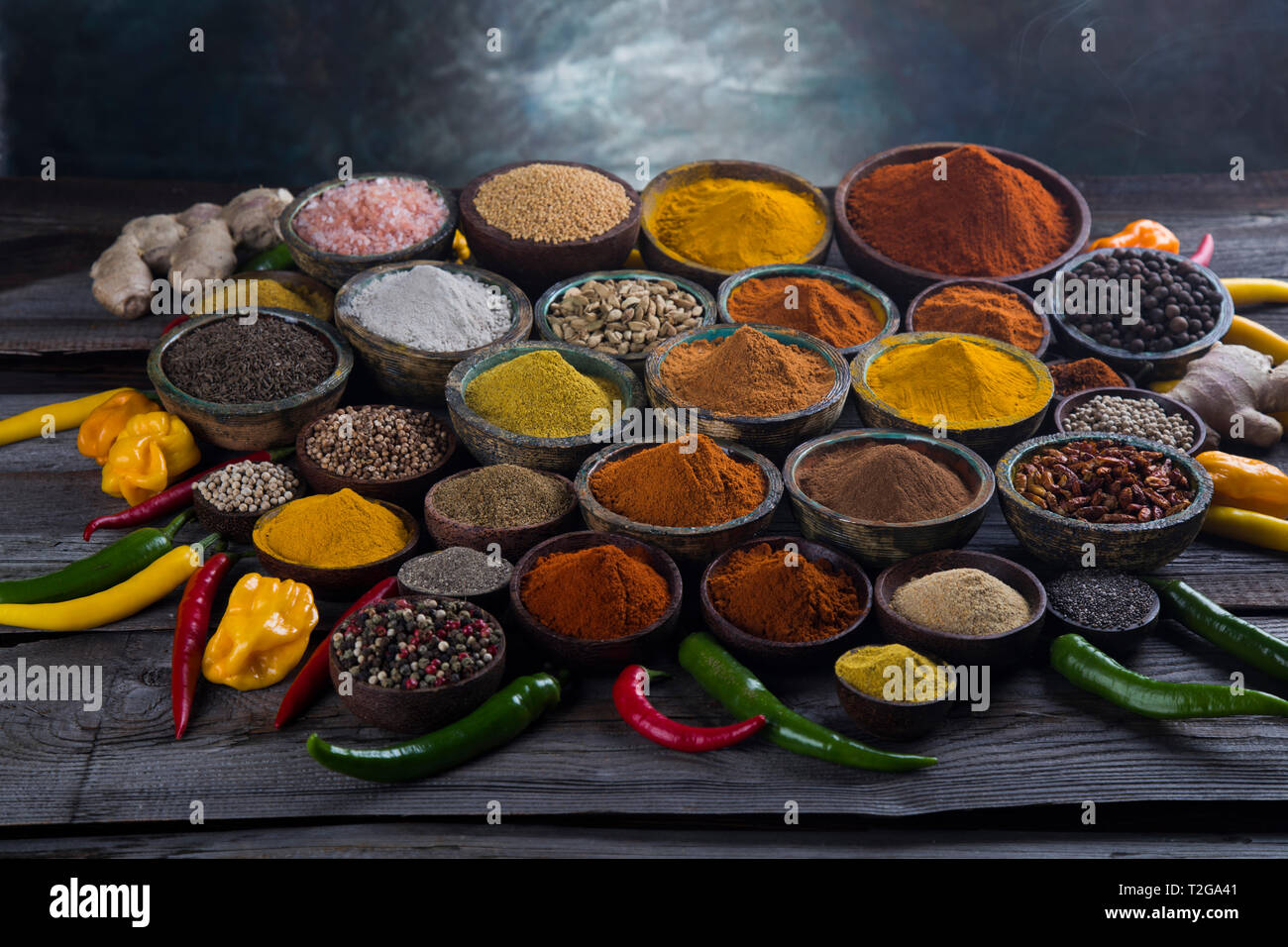 Cookbook and various spices background Stock Photo - Alamy