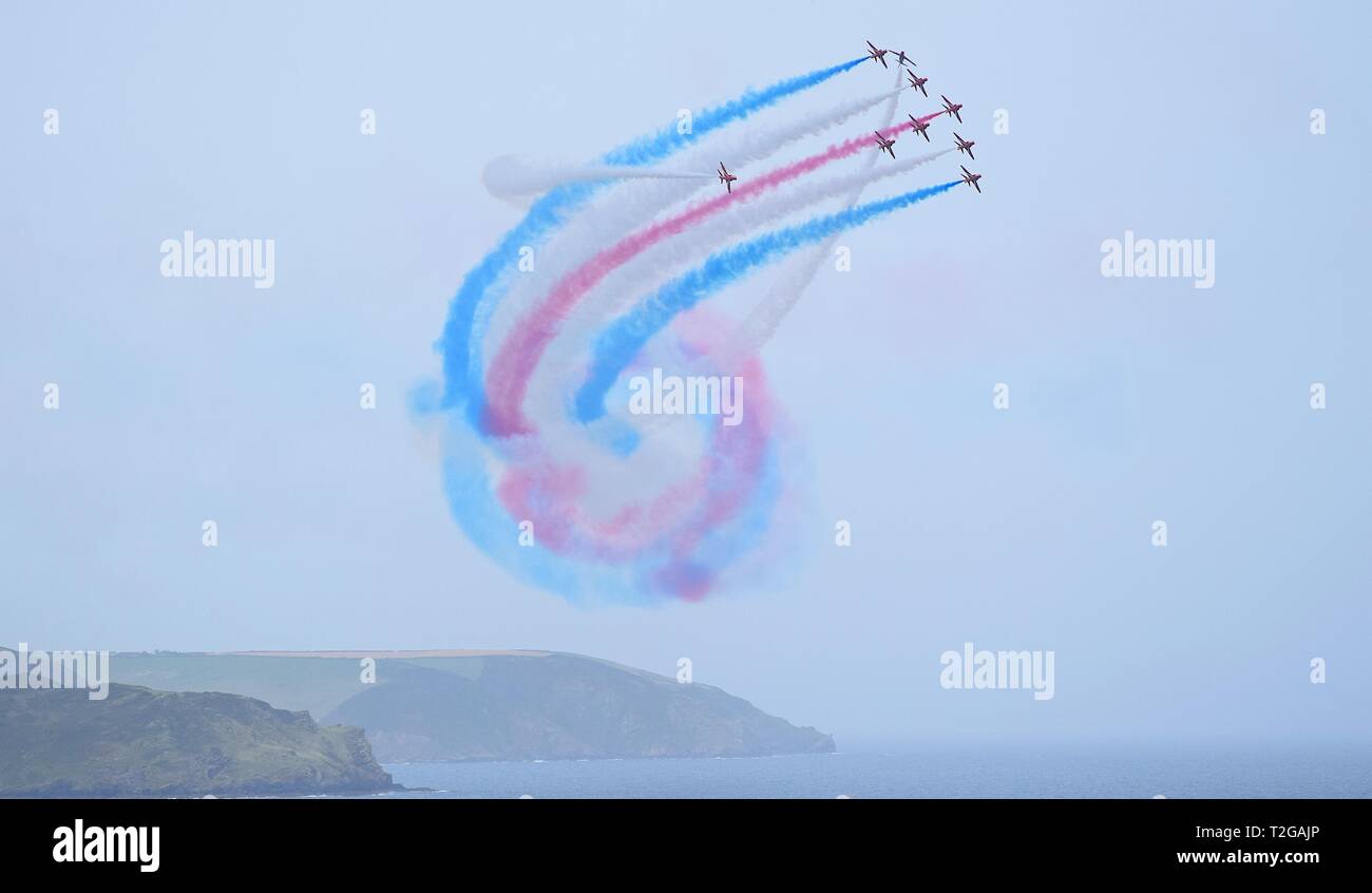 Red Arrows aerobatic display 170817 Stock Photo - Alamy