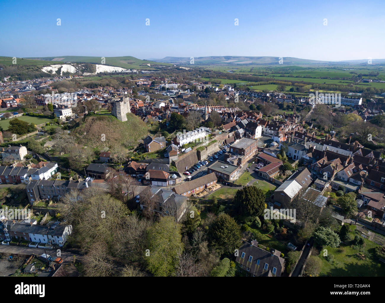 Aerial views of Lewes Castle and Lewes town, East Sussex, UK Stock ...