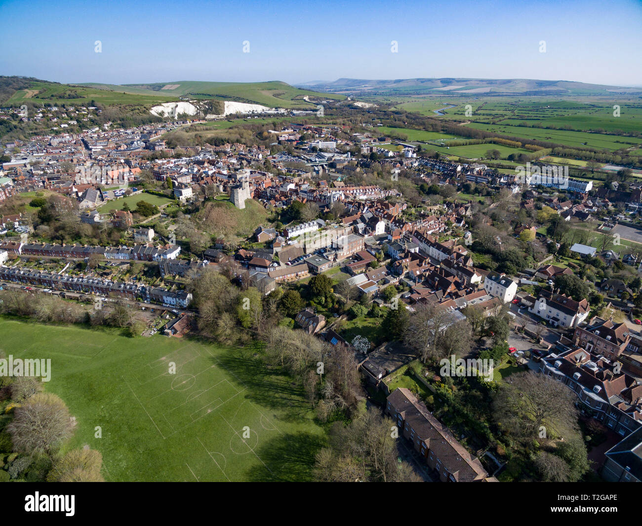 Aerial views of Lewes Castle and Lewes town, East Sussex, UK Stock ...