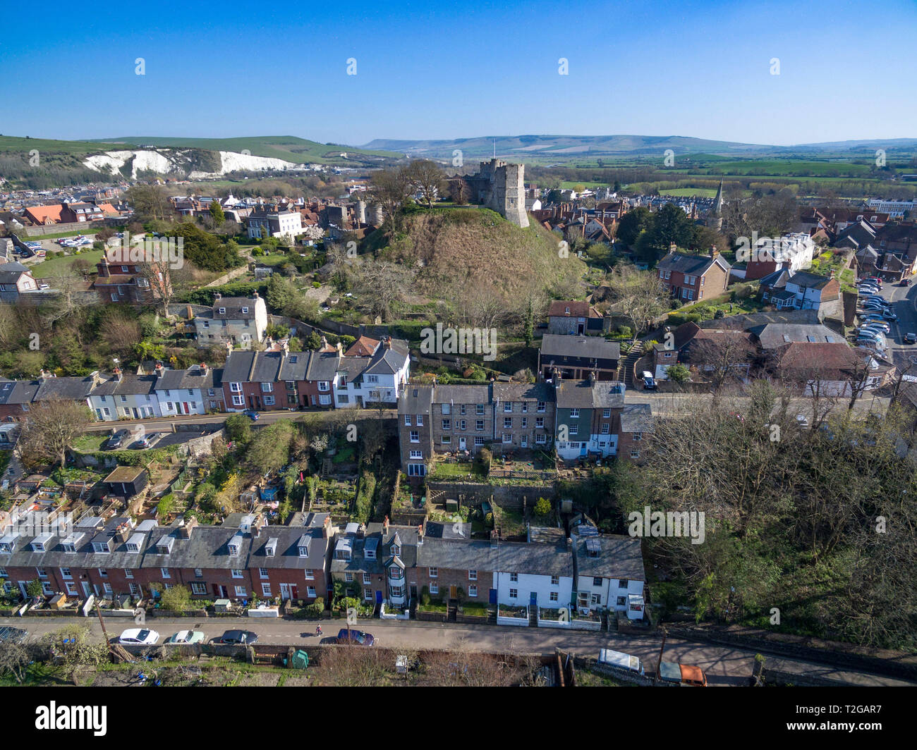 Aerial views of Lewes Castle and Lewes town, East Sussex, UK Stock ...