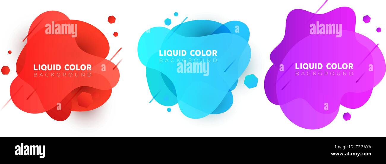 Set of plastic liquid gradient waves with geometric lines. Modern ...