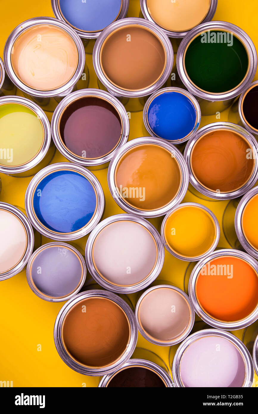 Tin metal cans, Painting background Stock Photo - Alamy