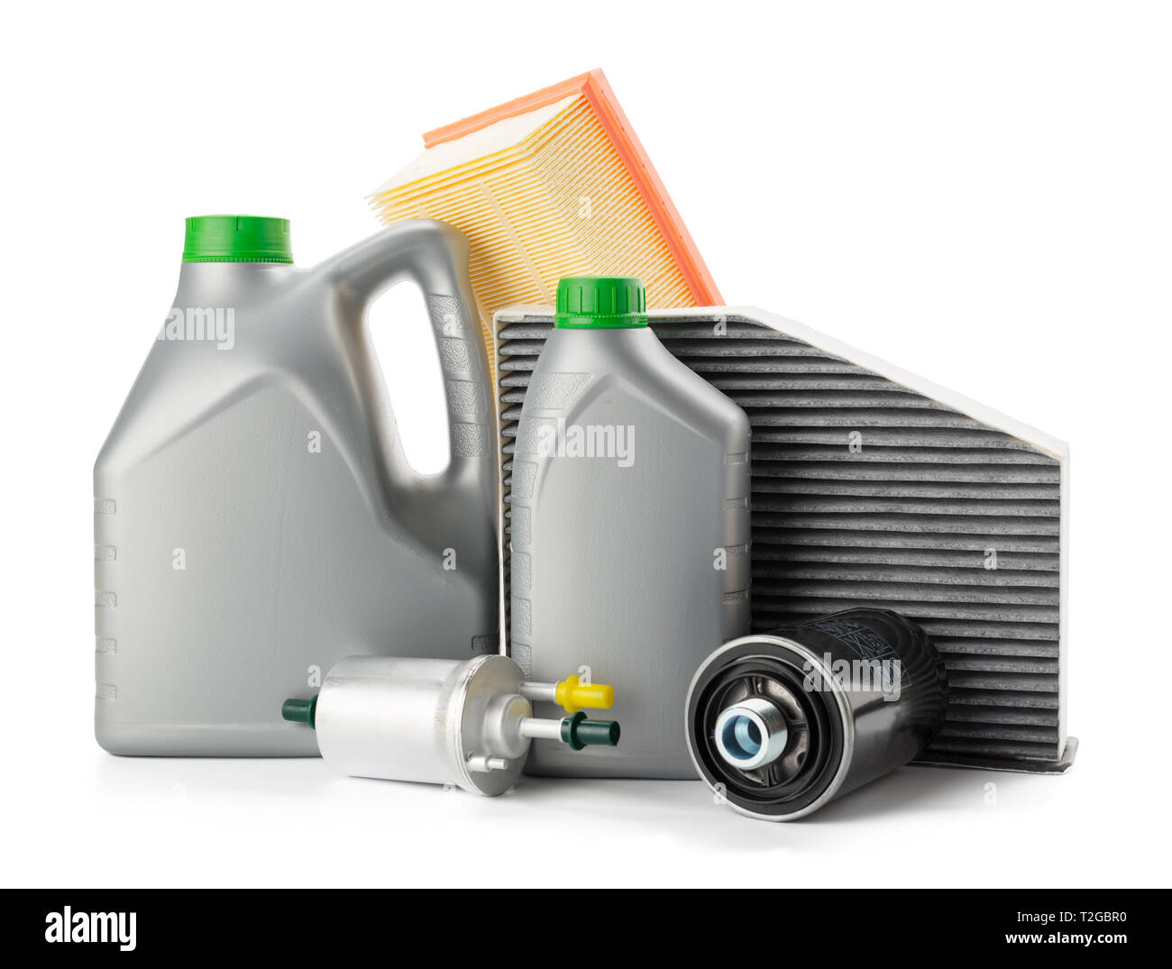 Car oil filters and motor oil can isolated on white Stock Photo - Alamy