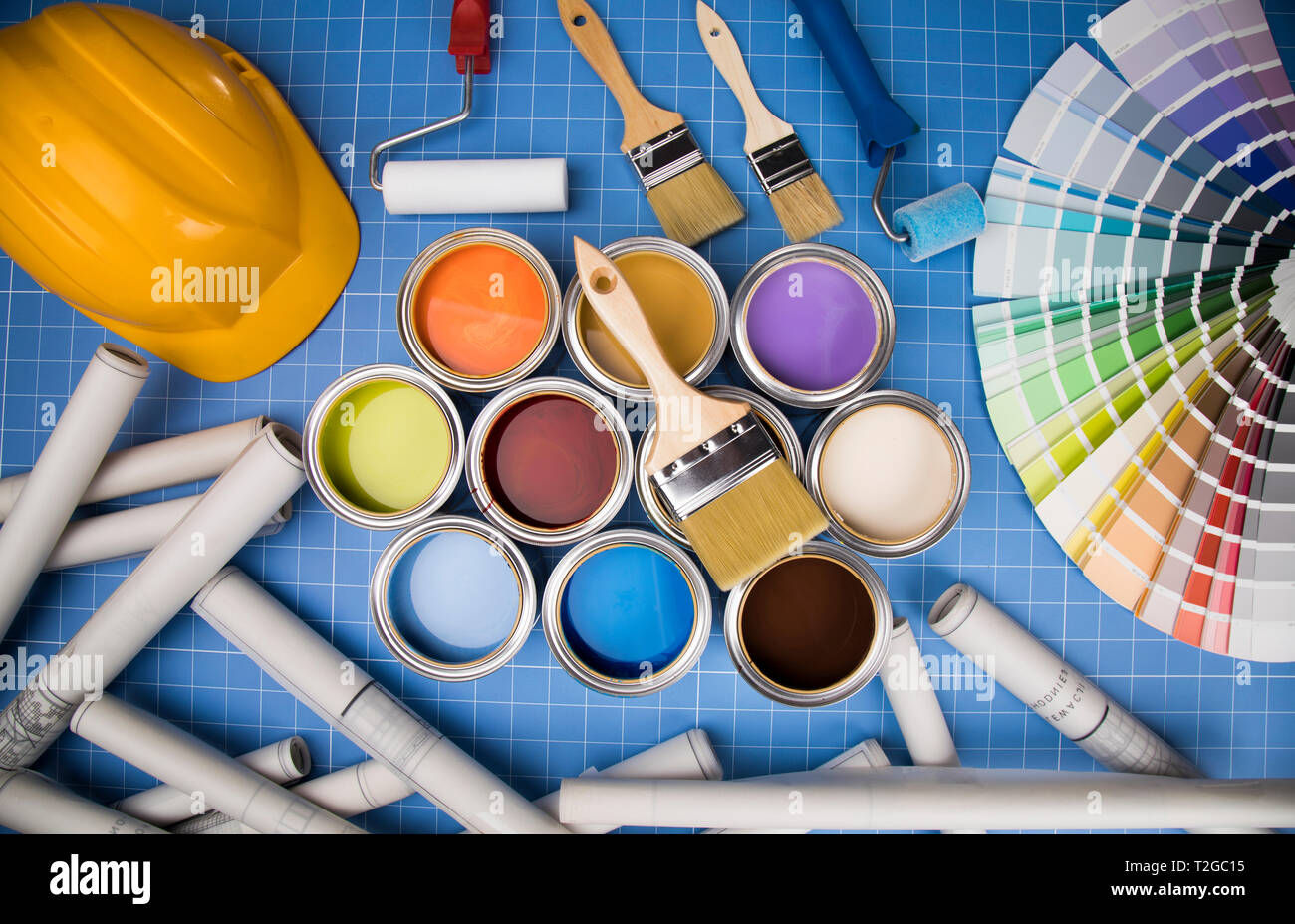 Background from multi color cans of paint Stock Photo - Alamy
