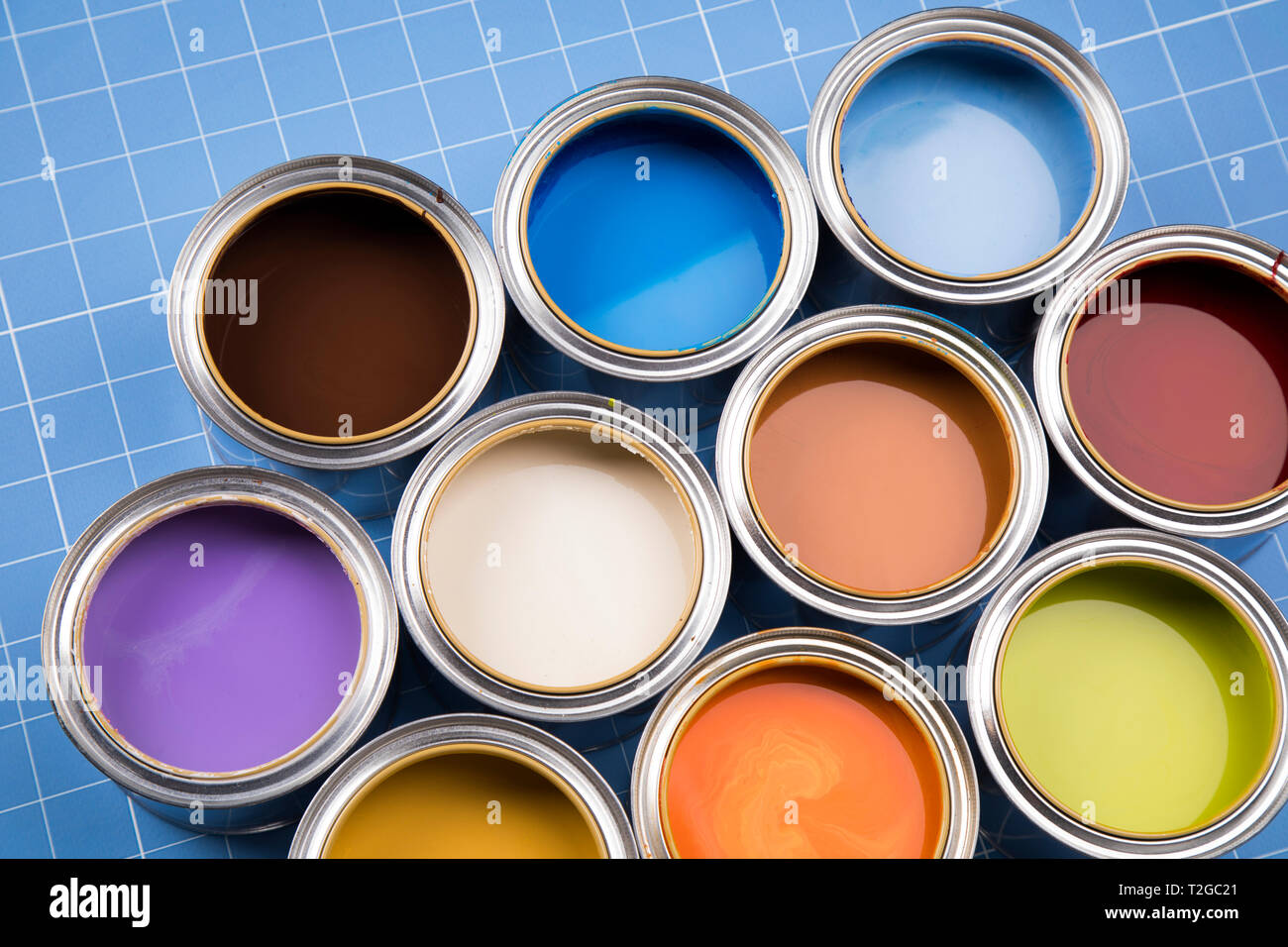 Background from multi color cans of paint Stock Photo - Alamy