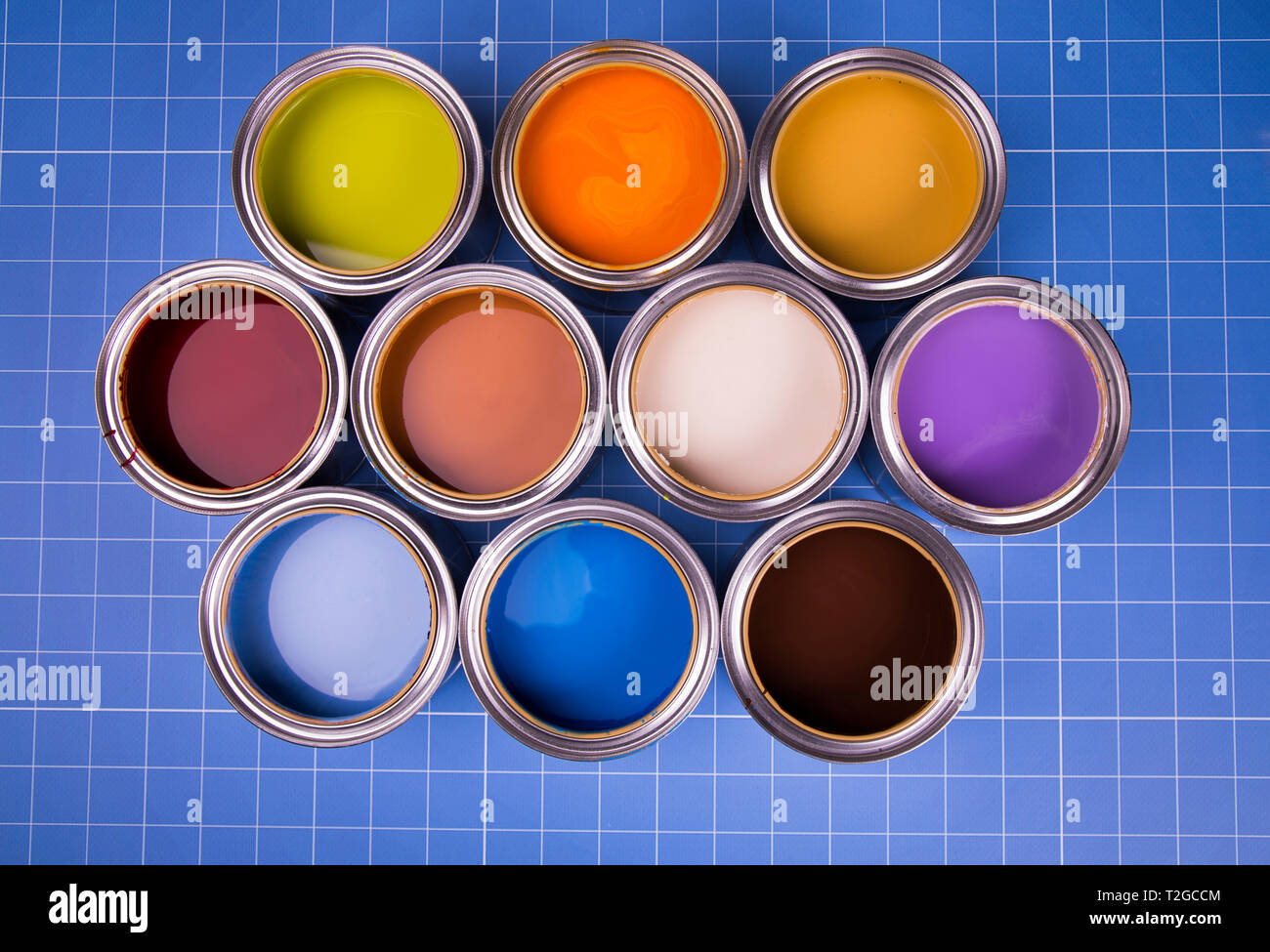 Background from multi color cans of paint Stock Photo - Alamy