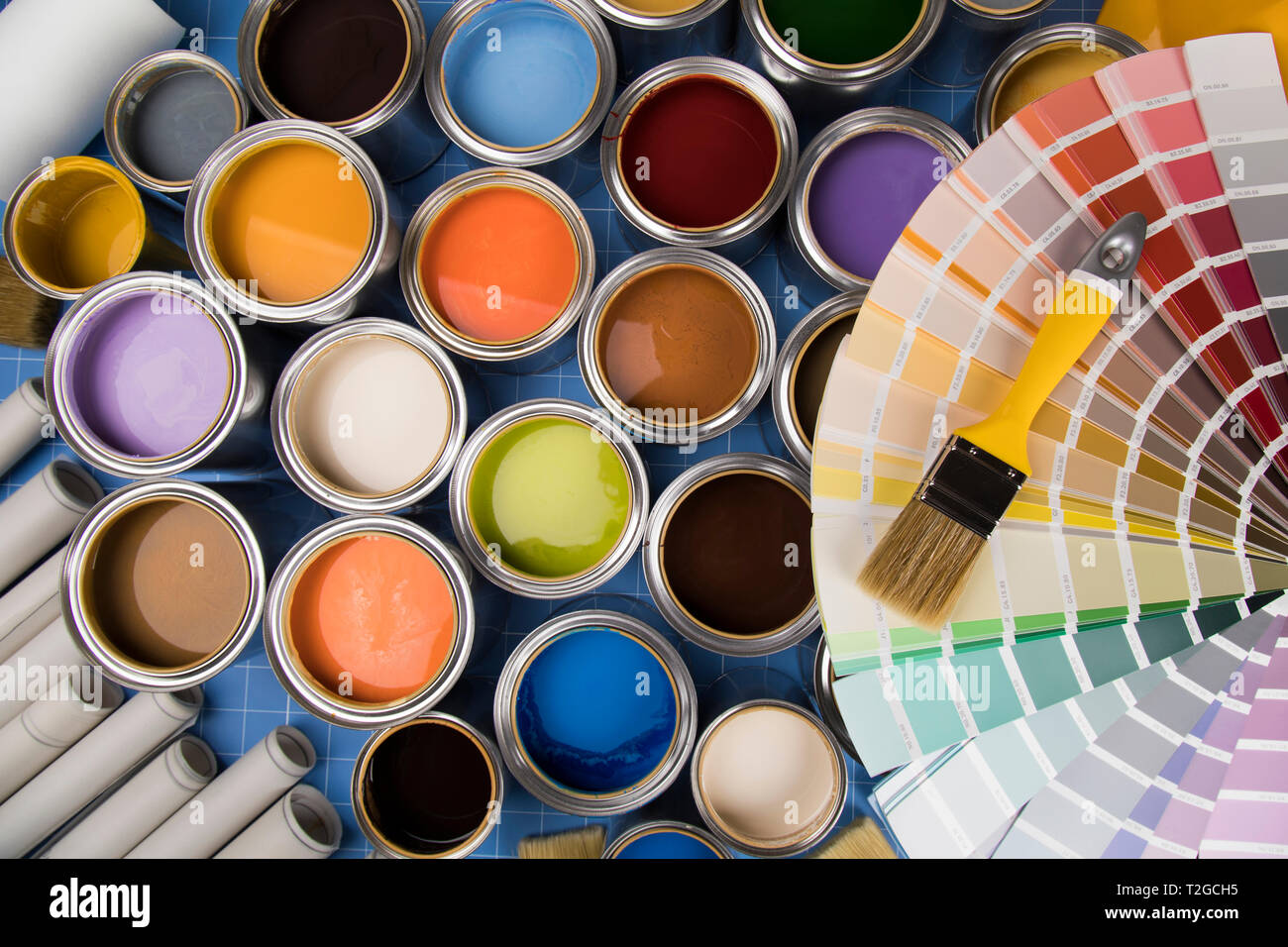 Buckets full of rainbow colored oil paint Stock Photo - Alamy