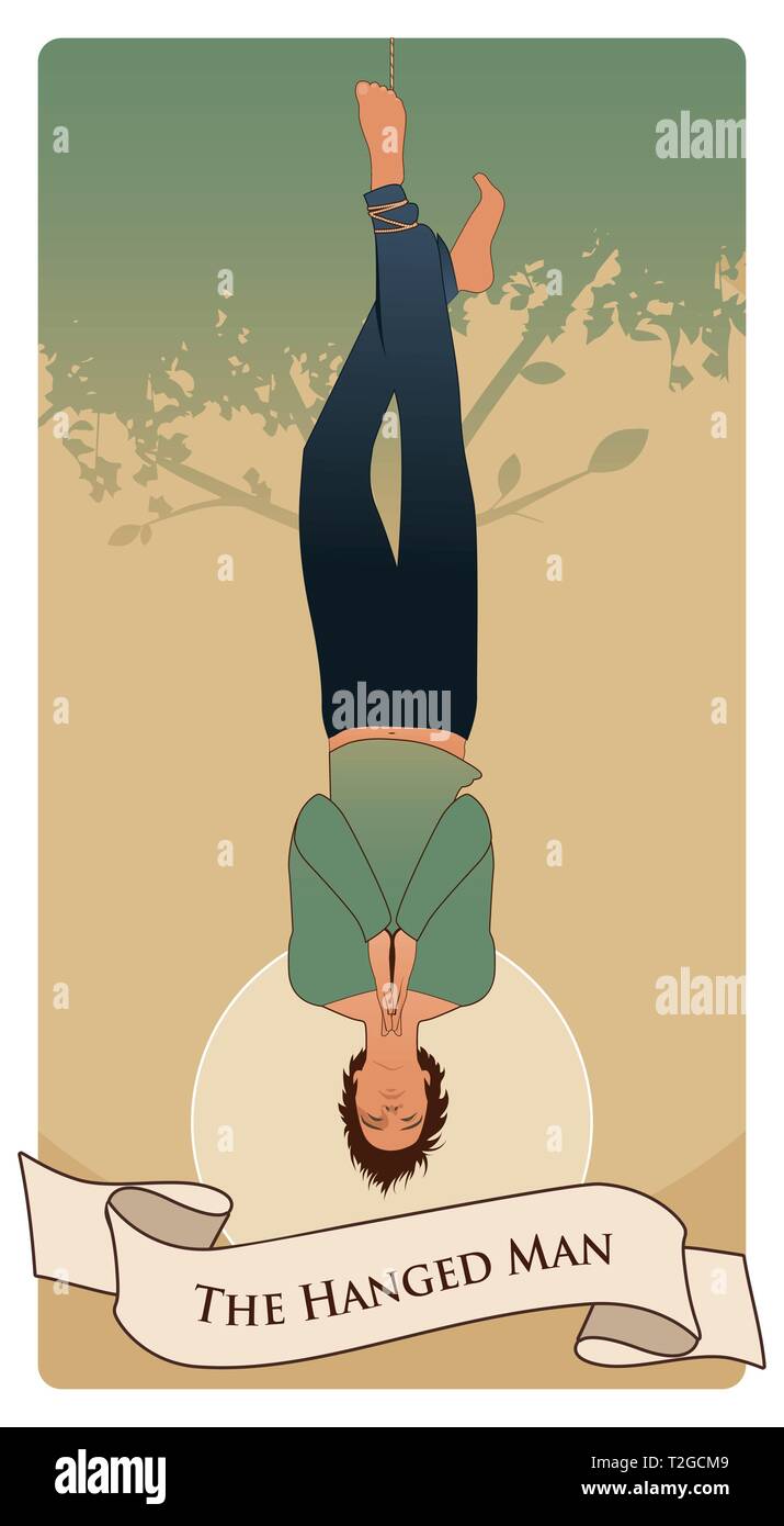 Major Arcana Tarot Cards. The Hanged Man. Man hanging from a tree, face ...
