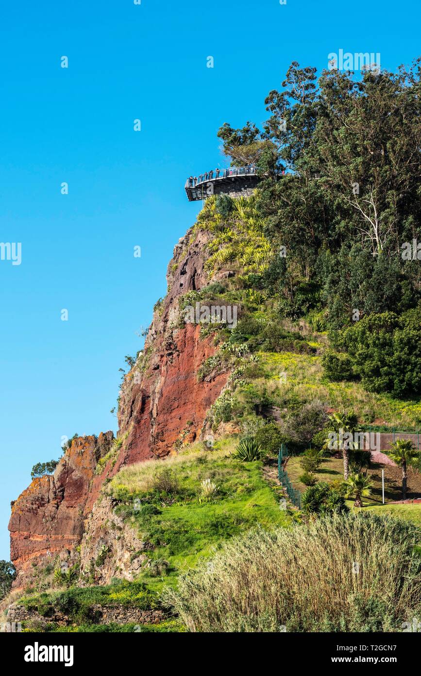 Viewing platform at the steep coast, Cabo Girao, south coast, Madeira ...