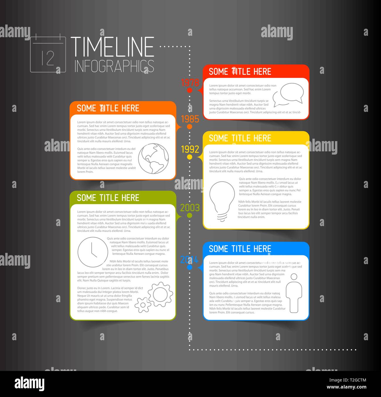 Vector dark Infographic timeline report template with icons and ...