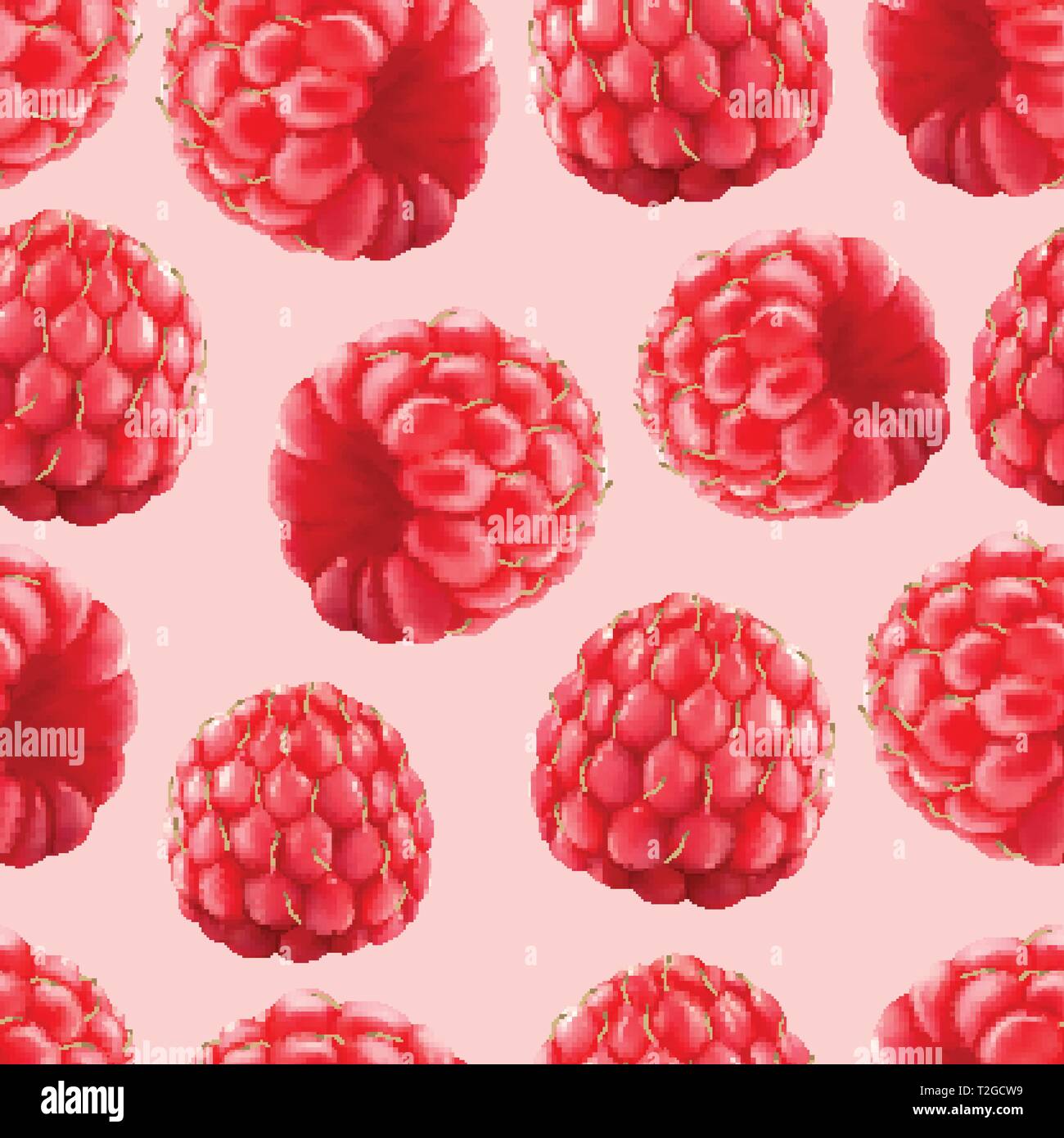 Raspberries seamless pattern. 3d realistic vector berries on pink ...