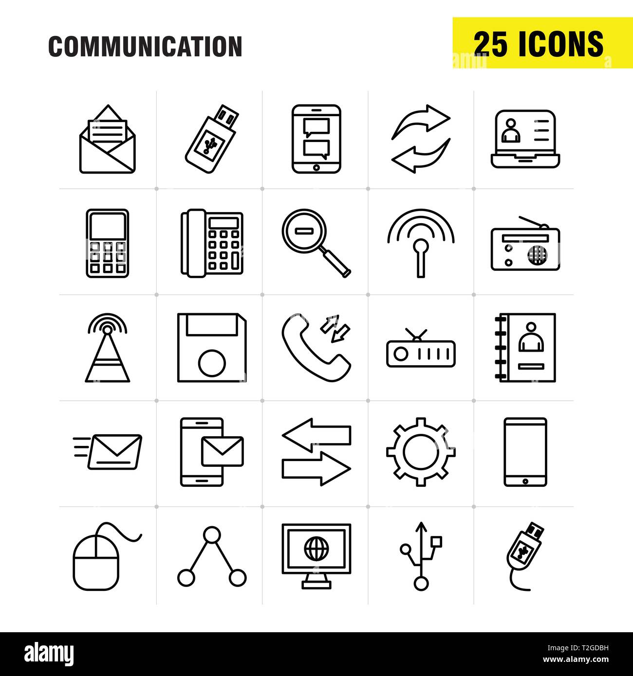 Communication Line Icons Set For Infographics, Mobile UX/UI Kit And ...