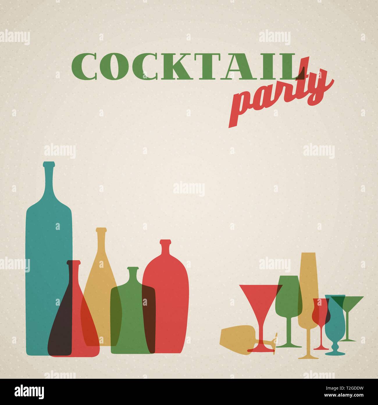 Vector Retro Coctail party invitation card with glasses and bottles ...