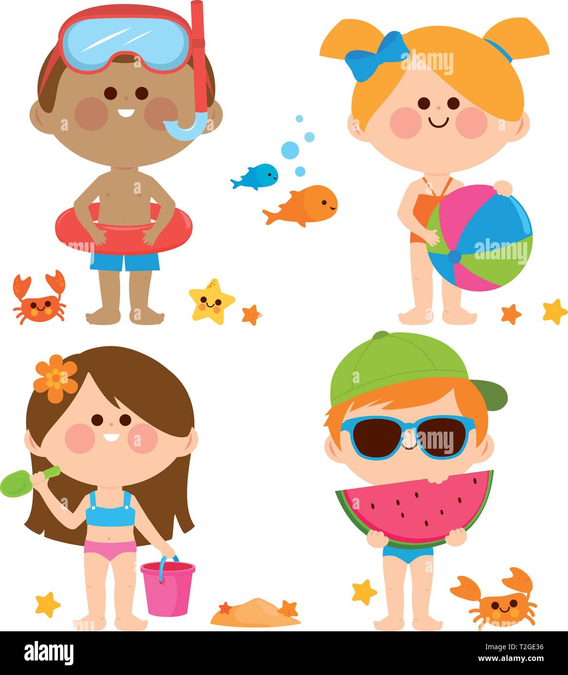 Kids playing beach with ball Stock Vector Images - Alamy
