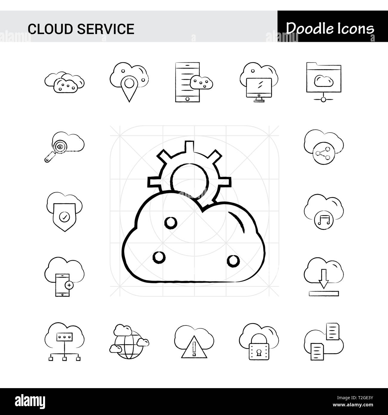 Set of 17 Cloud Service hand-drawn icon set Stock Vector Image & Art ...