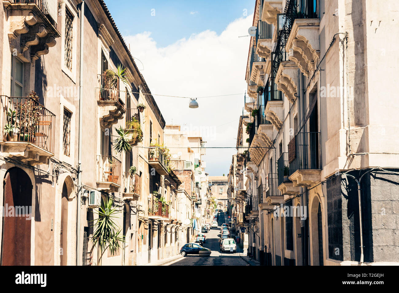 beautiful cityscape of Italy, historical street of Catania, Sicily ...